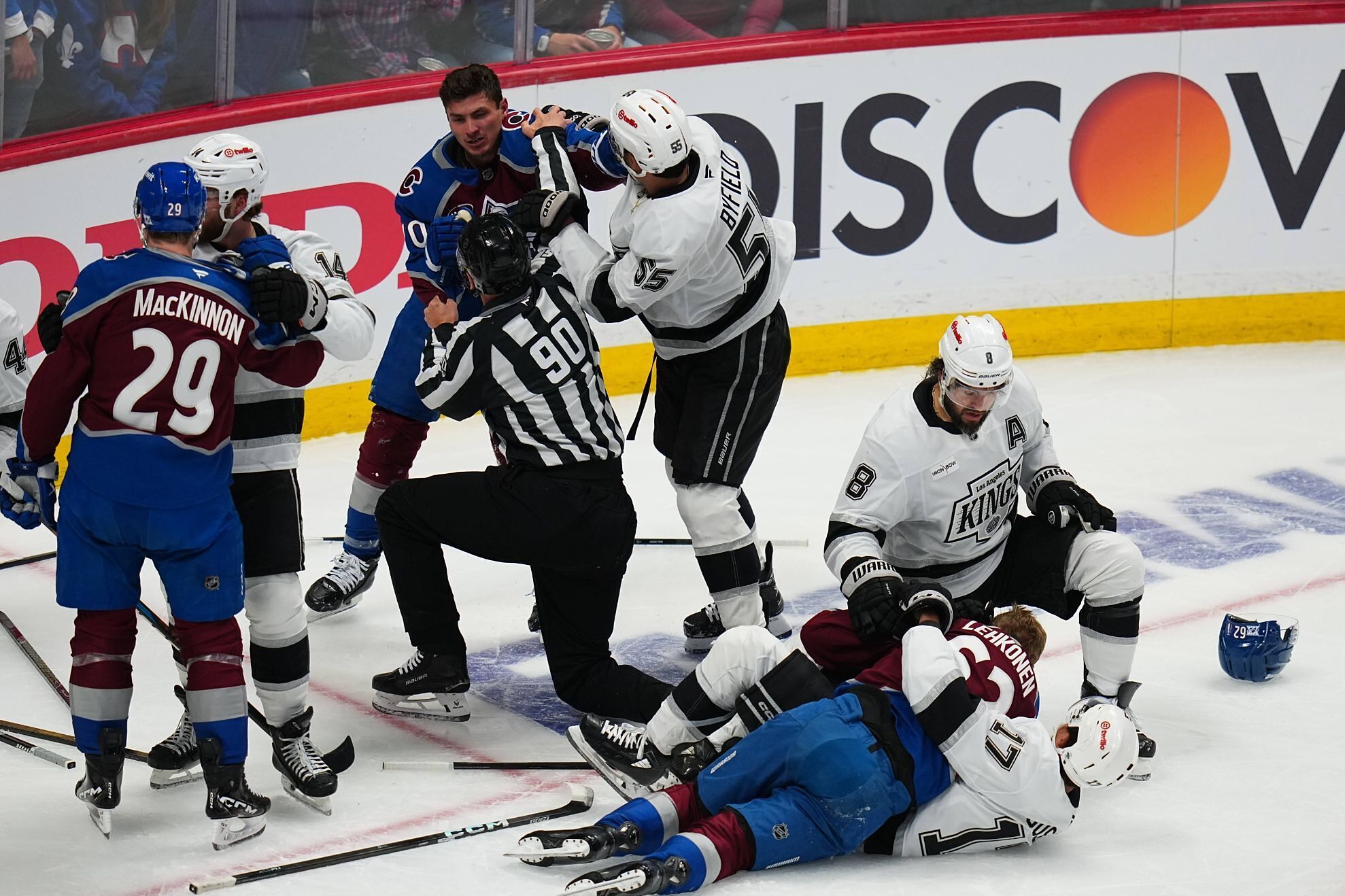 NHL playoffs chaos as glass shatters onto Kings bench during Avalanche ...